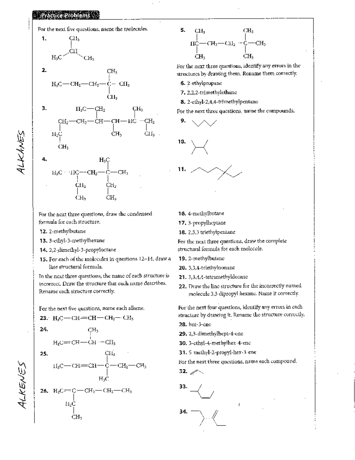 Organic Chem Problem Set: Naming and Drawing Molecules - Studocu