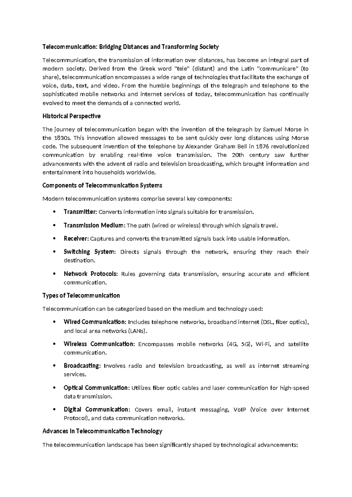 Telecommunication - Practice: Bridging Distances & Society Overview ...