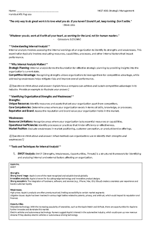 MGT 406: Strategic Management Lecture Notes and Key Concepts - Studocu