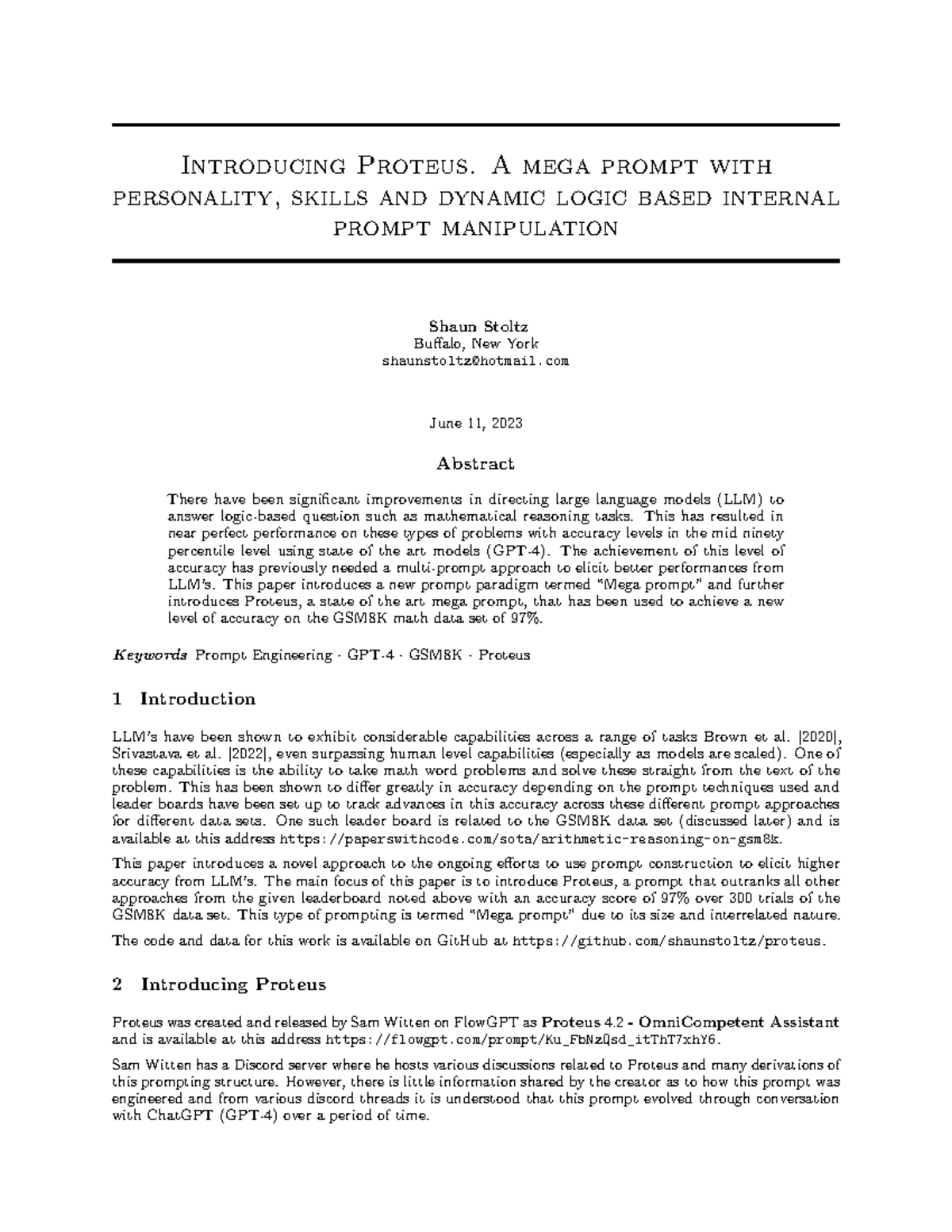 2306 - Proteus: A Dynamic Mega Prompt for Advanced LLM Reasoning - Studocu
