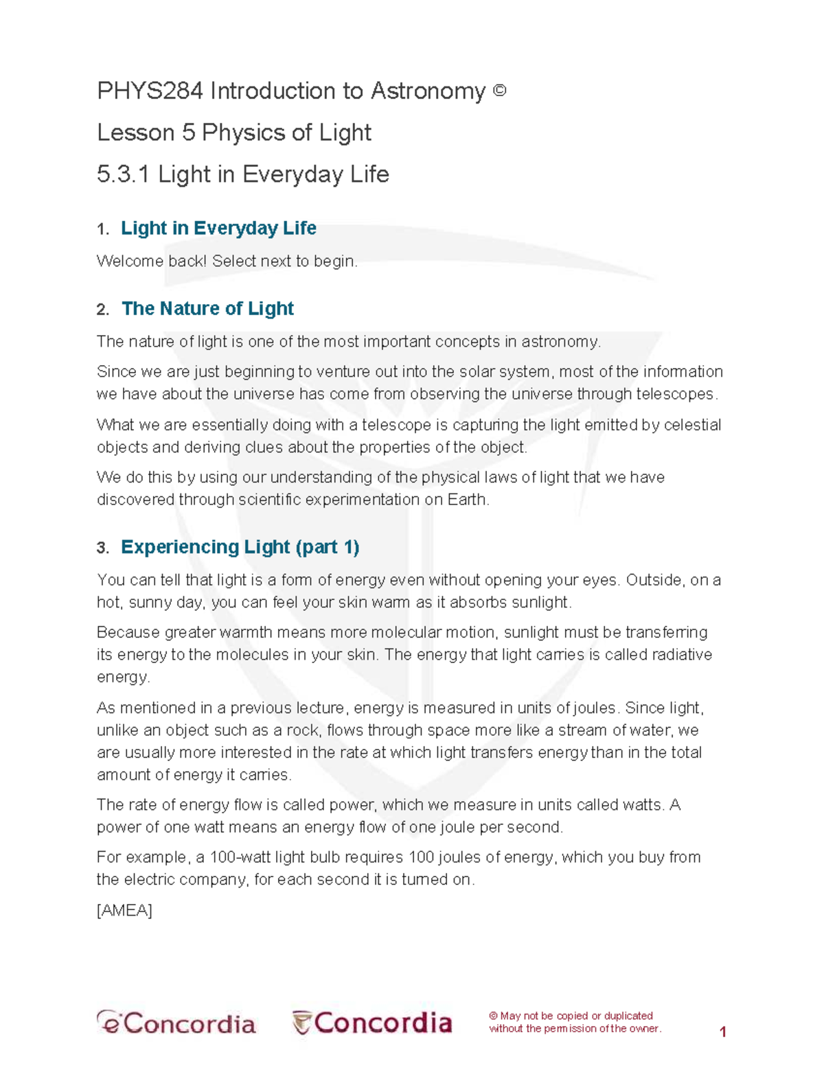 PHYS284 Lesson 5.3.1 Transcript: The Physics of Light in Daily Life ...