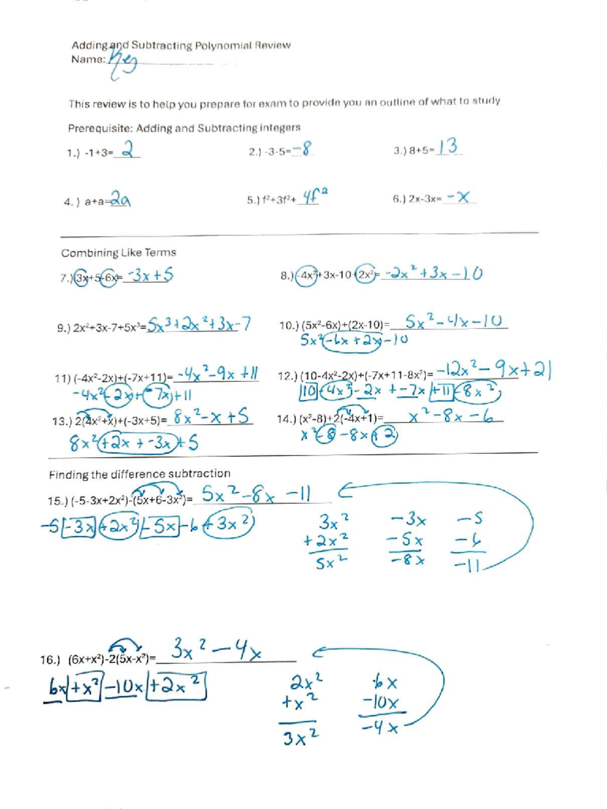Polynomial Review Key for Exam Preparation - Math - Studocu