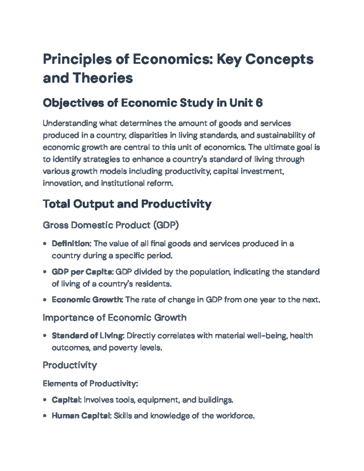Principles of Economics: Key Concepts and Theories - Unit 6 Overview ...
