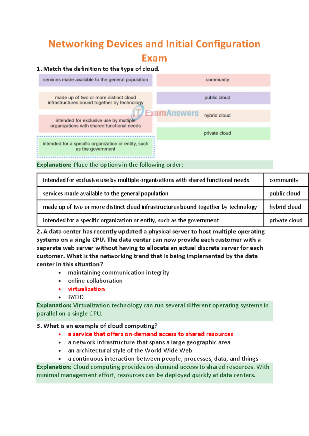 Networking Devices Initial Configuration Course Final Exam Review - Studocu