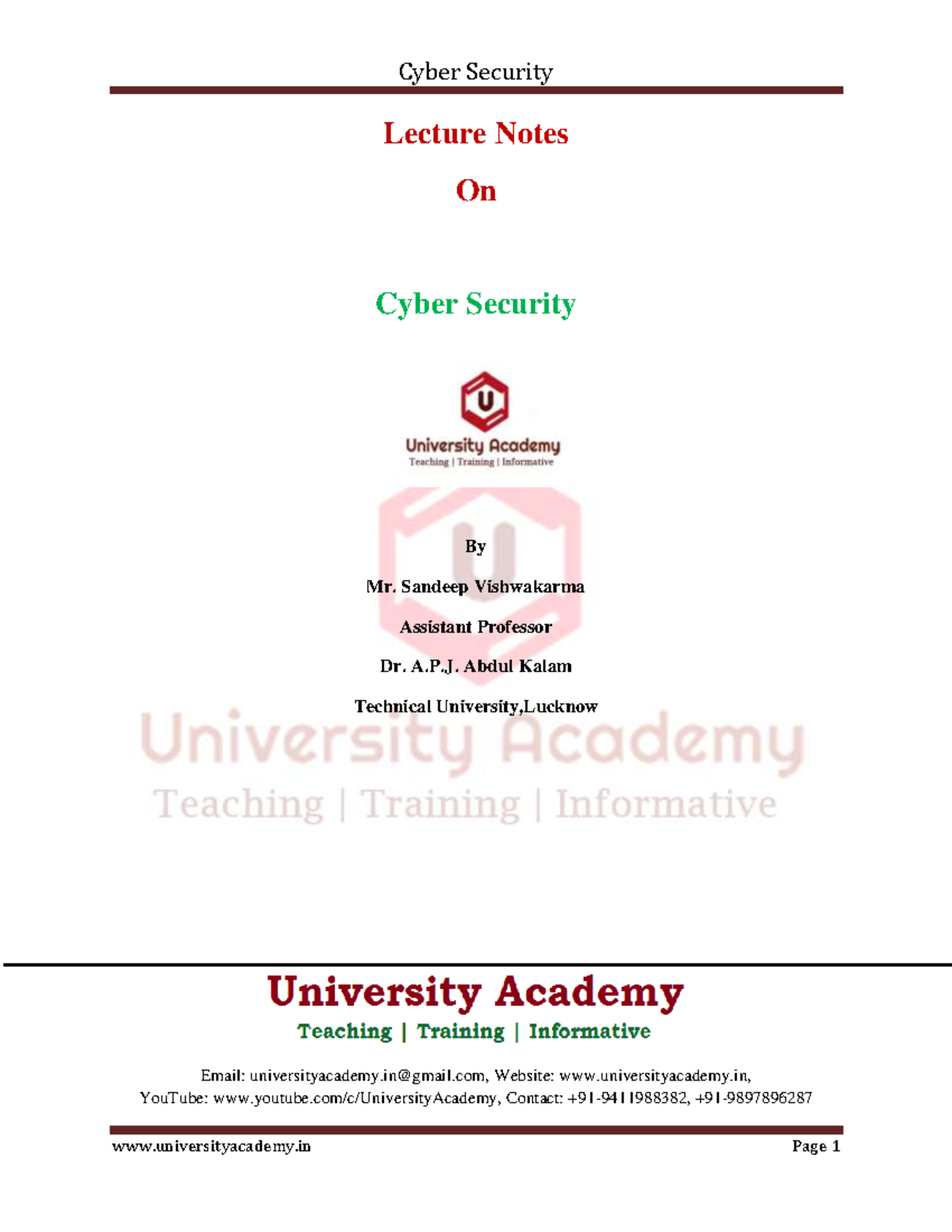 Lecture Notes on Cyber Security (CS 5) - Overview & Key Concepts - Studocu