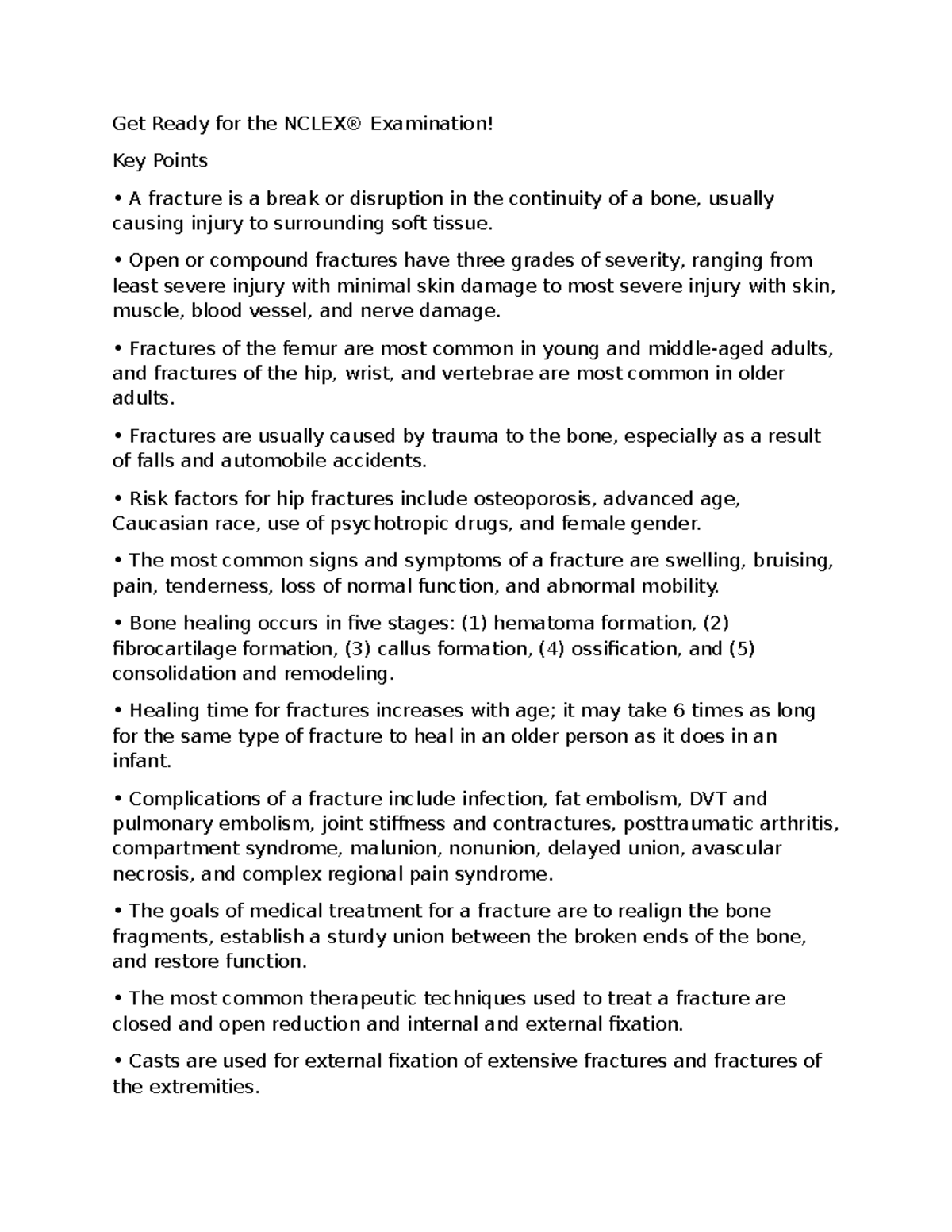 Final Exam Study Guide: Fractures Overview and Key Points - Studocu