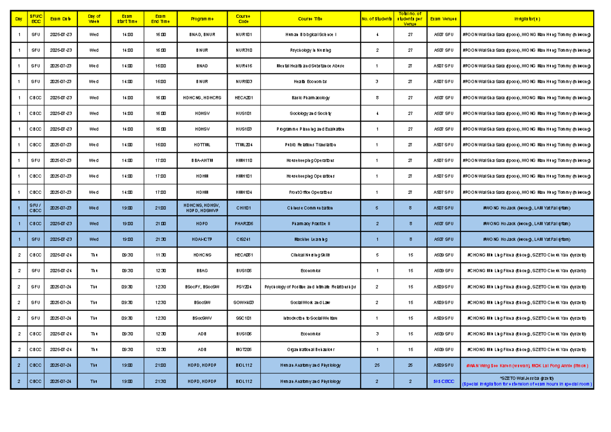 Invigilation Schedule for Supp Exam & Reassessment (2nd Sem, 2024-25 ...