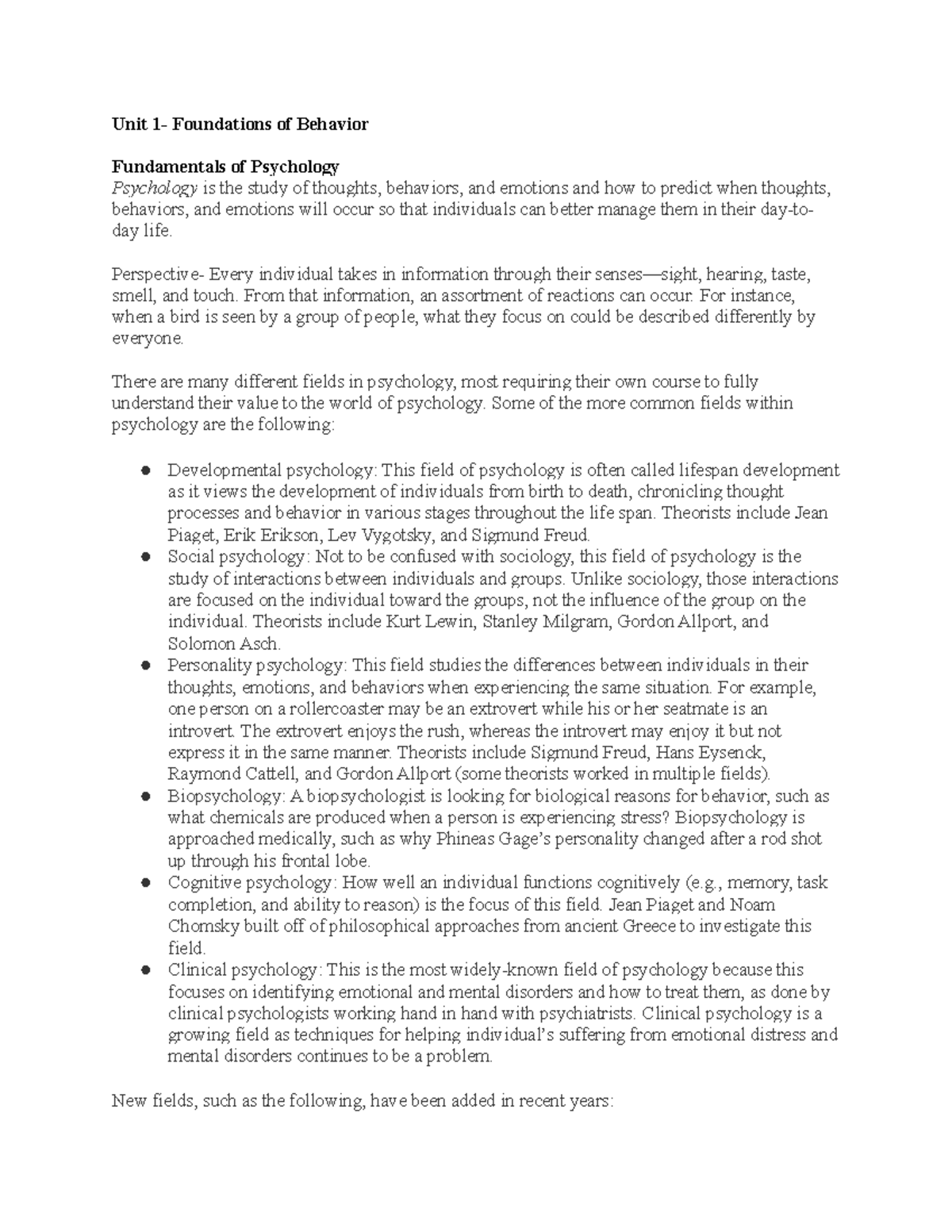 Psych intellipath lessons - Unit 1- Foundations of Behavior ...