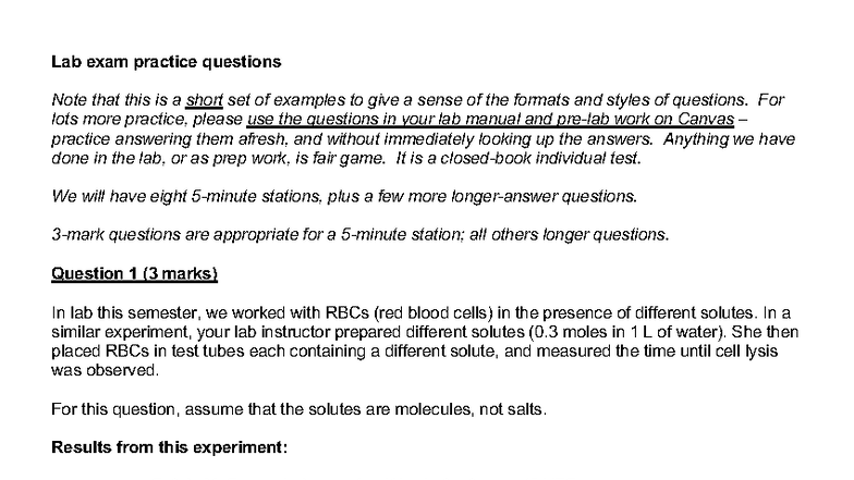 Lab Exam Practice Questions & Key (BIOL 101) - Studocu