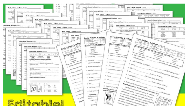 Roots and Affixes Worksheets V3 - Answer Key for Classroom Use - Studocu