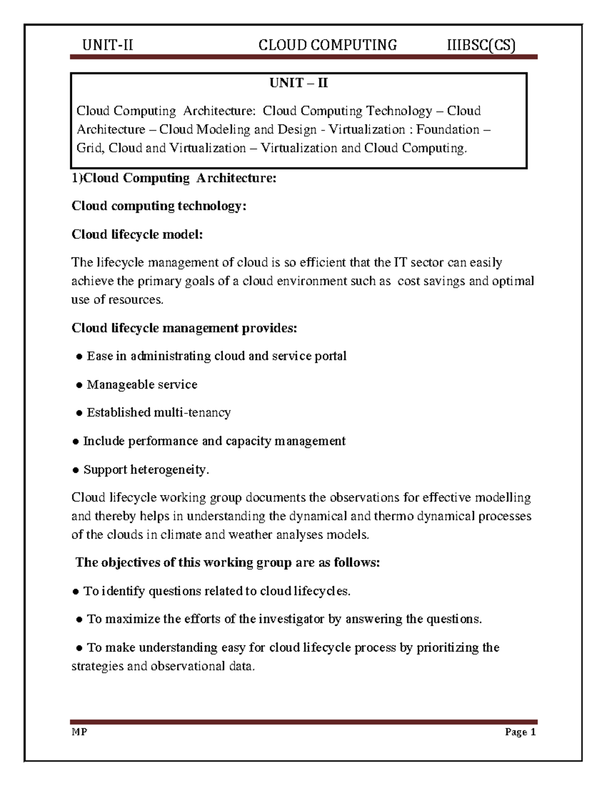Cloud Computing UNIT 2 - Cruat - UNIT – II Cloud Computing Architecture: Cloud Computing ...