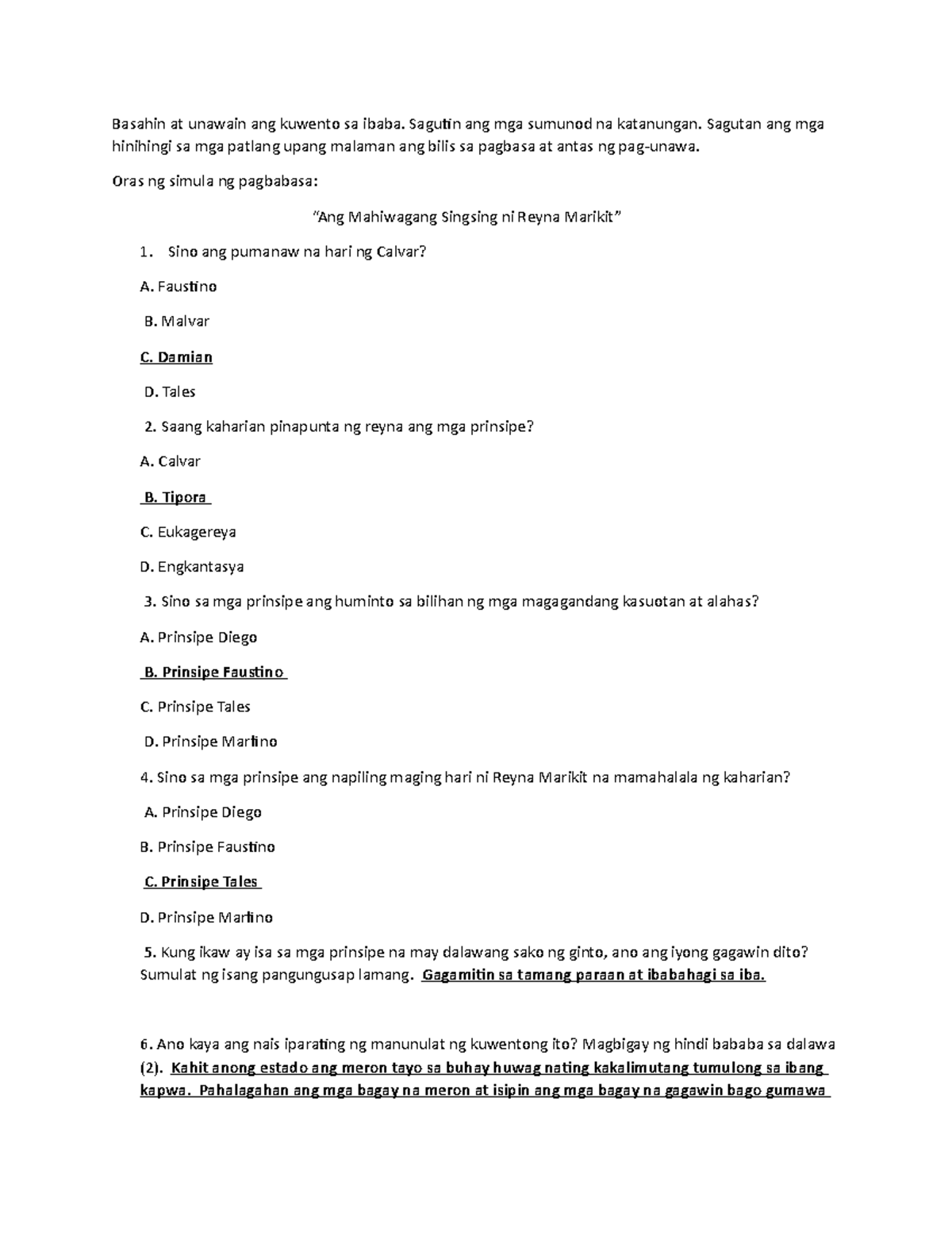 Ang mahiwagang singsing ni Reyna Marikit - BS in Accounting Information ...