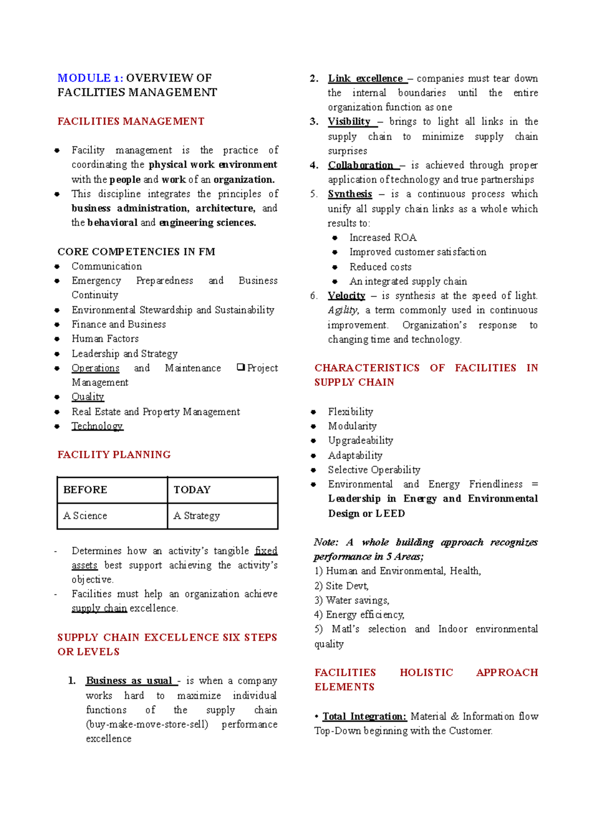 MODULE 1: Overview of Facilities Management (FM) Essentials - Studocu
