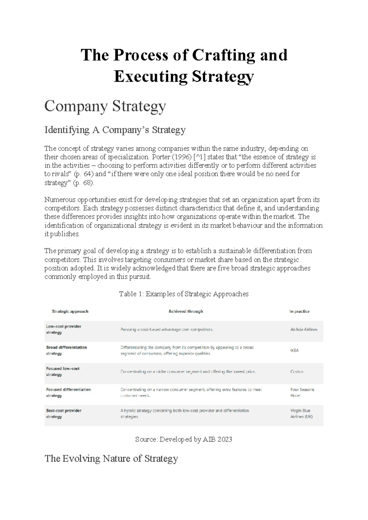 Strategic Management 01 - The Process of Crafting and Executing Strategy Company Strategy - Studocu
