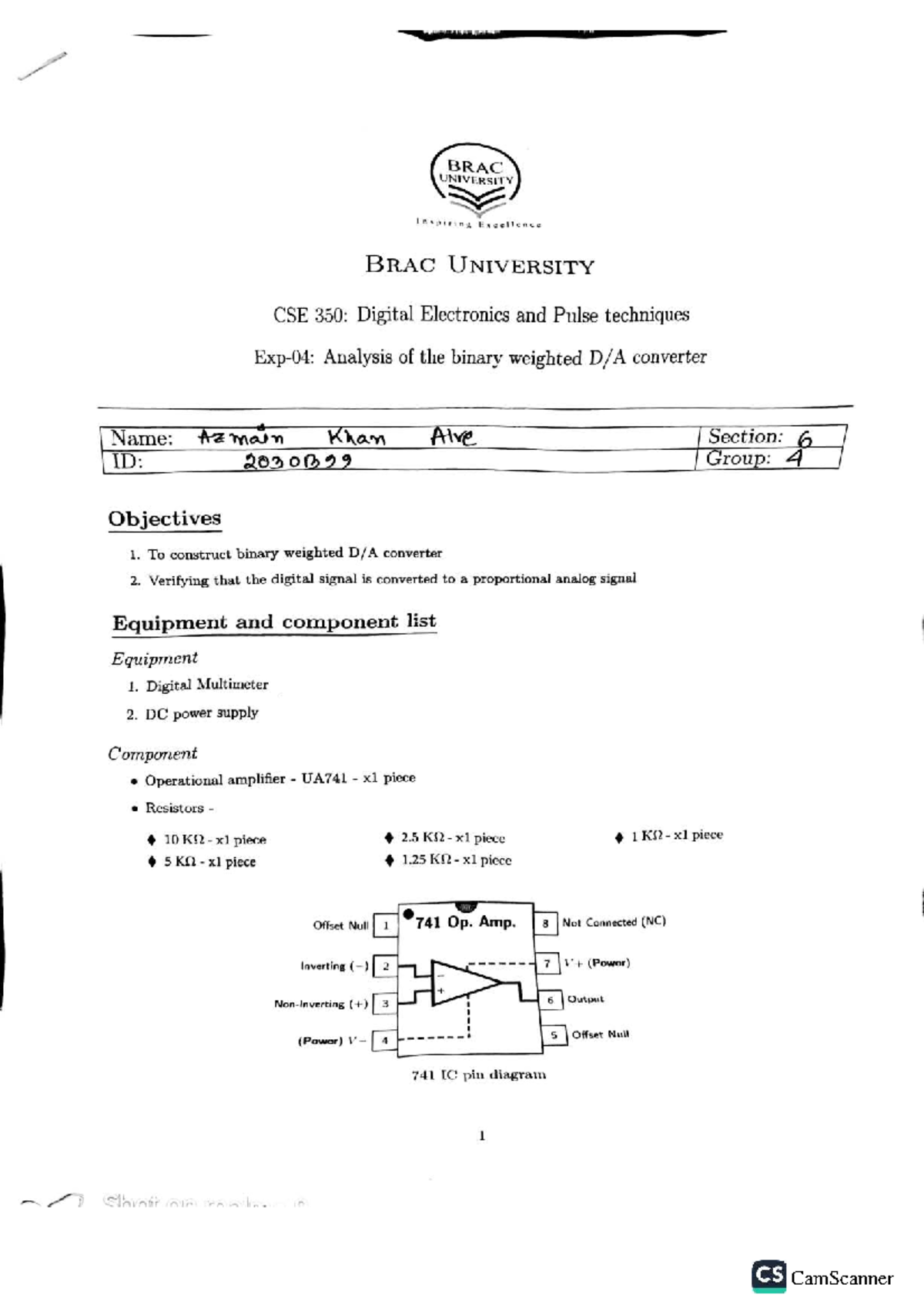 CSE 350: Analysis of Binary Weighted Converter Experiment - Studocu