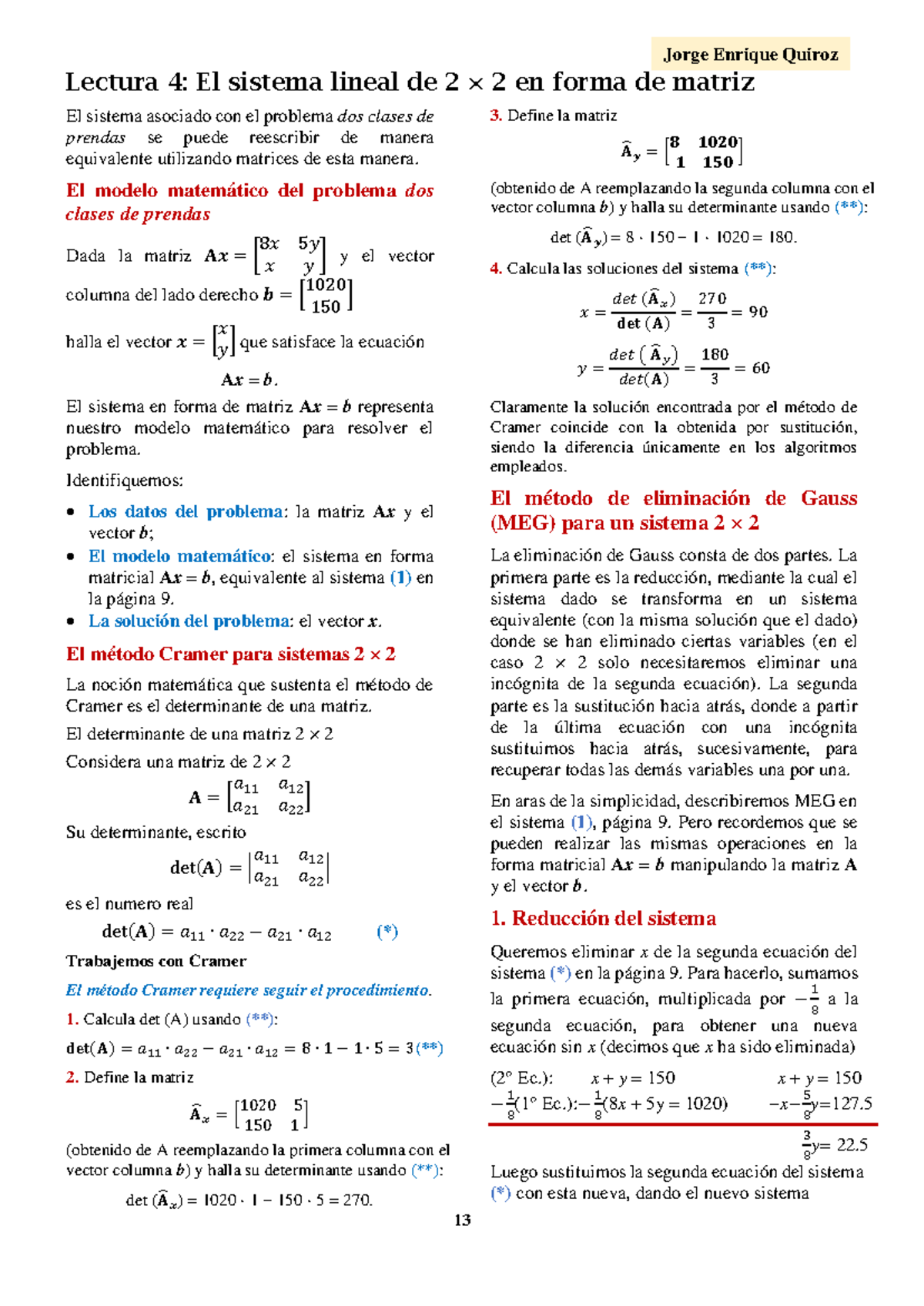 Semana 6 Lectura 4 El sistema lineal de 2 × 2 en forma de matriz - 13 ...
