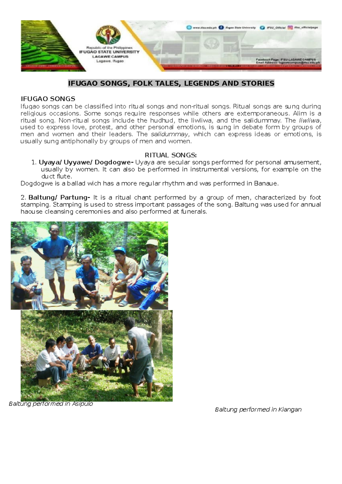 Group 2 Ifugao: Songs, Folk Tales, Legends & Stories Analysis - Studocu