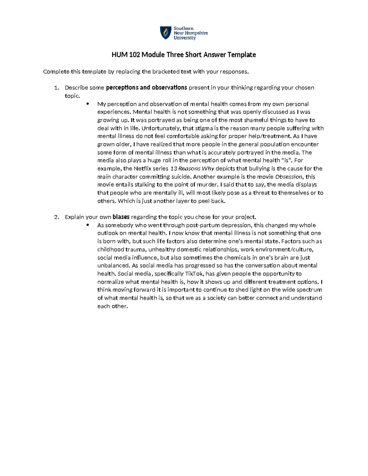 HUM102 M3 - mod 3 assignment - HUM 102 Module Three Short Answer ...
