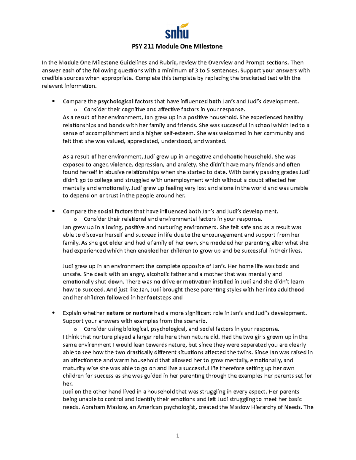 PSY 211-Module One Milestone: Nature vs. Nurture in Development - Studocu