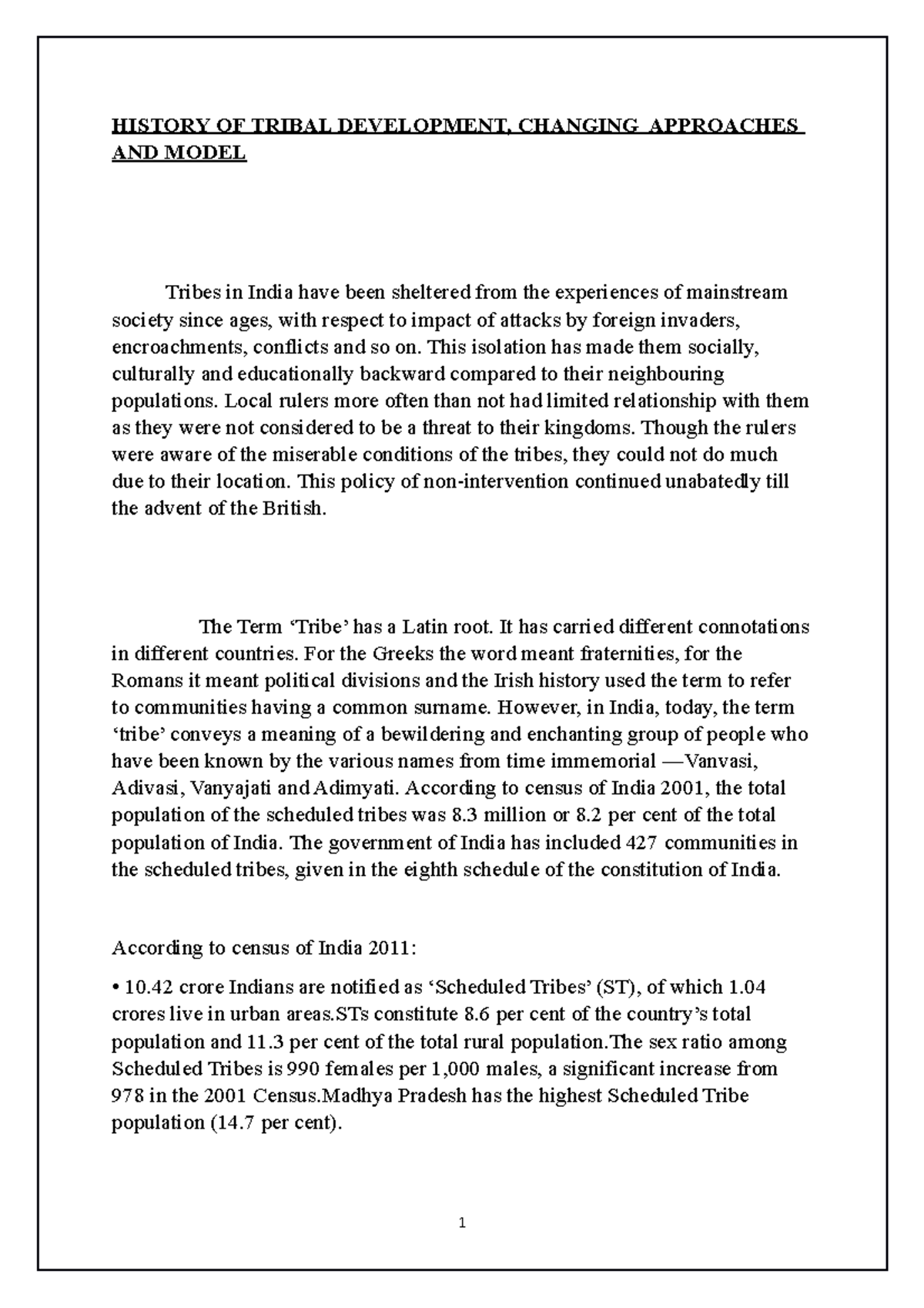 History OF Tribal Development - HISTORY OF TRIBAL DEVELOPMENT, CHANGING ...