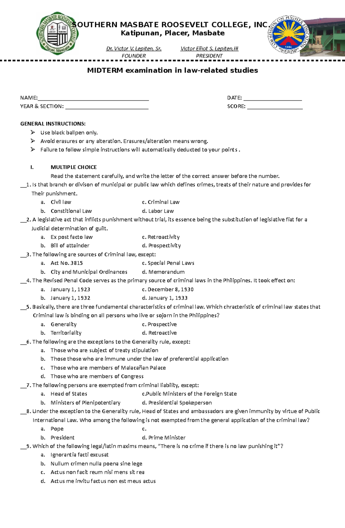 LAW-Related Studies Midterm Exam Questions and Guidelines - Studocu