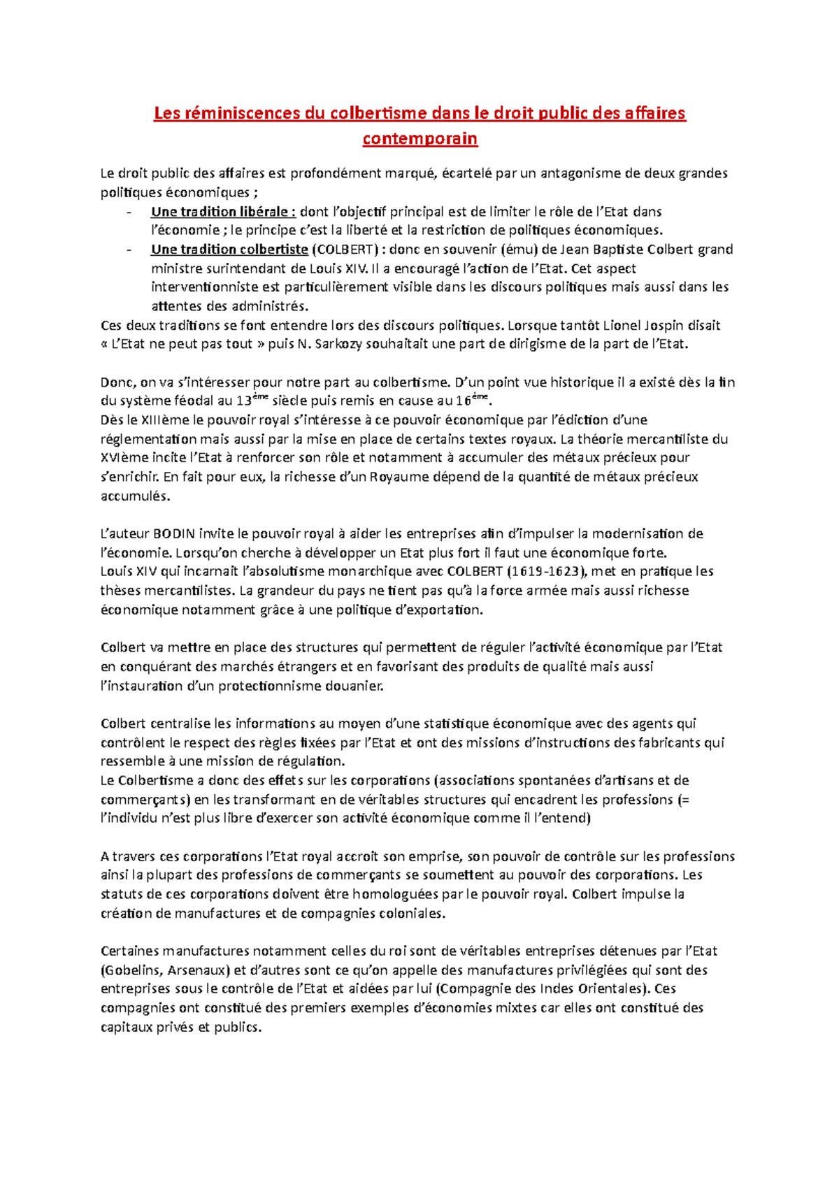 Colbertisme et Droit Public des Affaires: Réflexions Historiques DPA ...