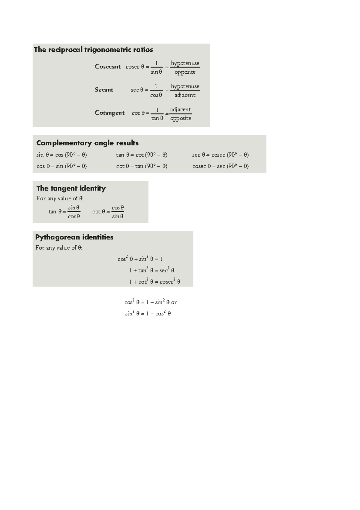Trig Identities and Reciprocal Ratios - MATH 101 - Studocu