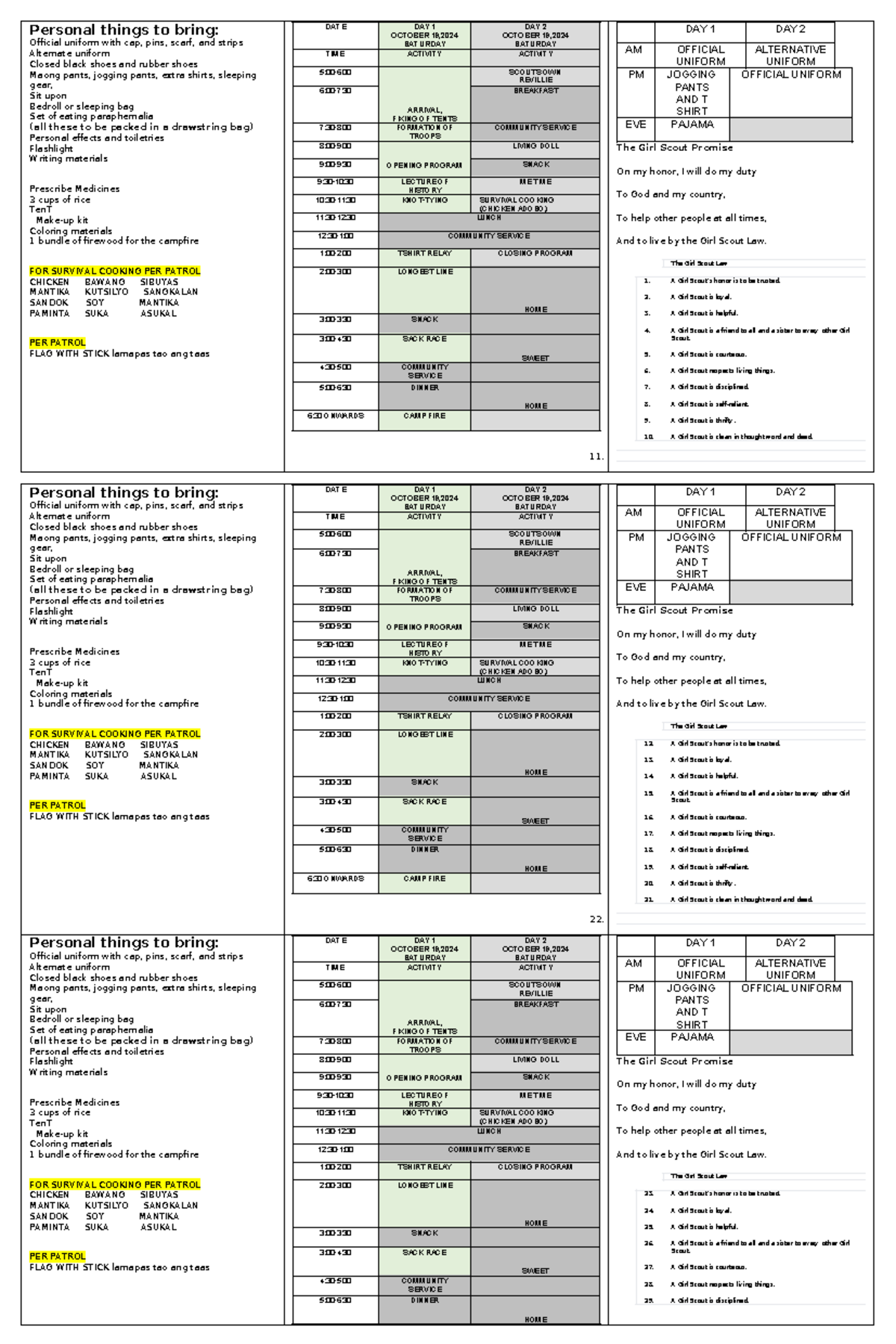 GSP COPY - Essential Packing List for Survival Camp Program - Studocu