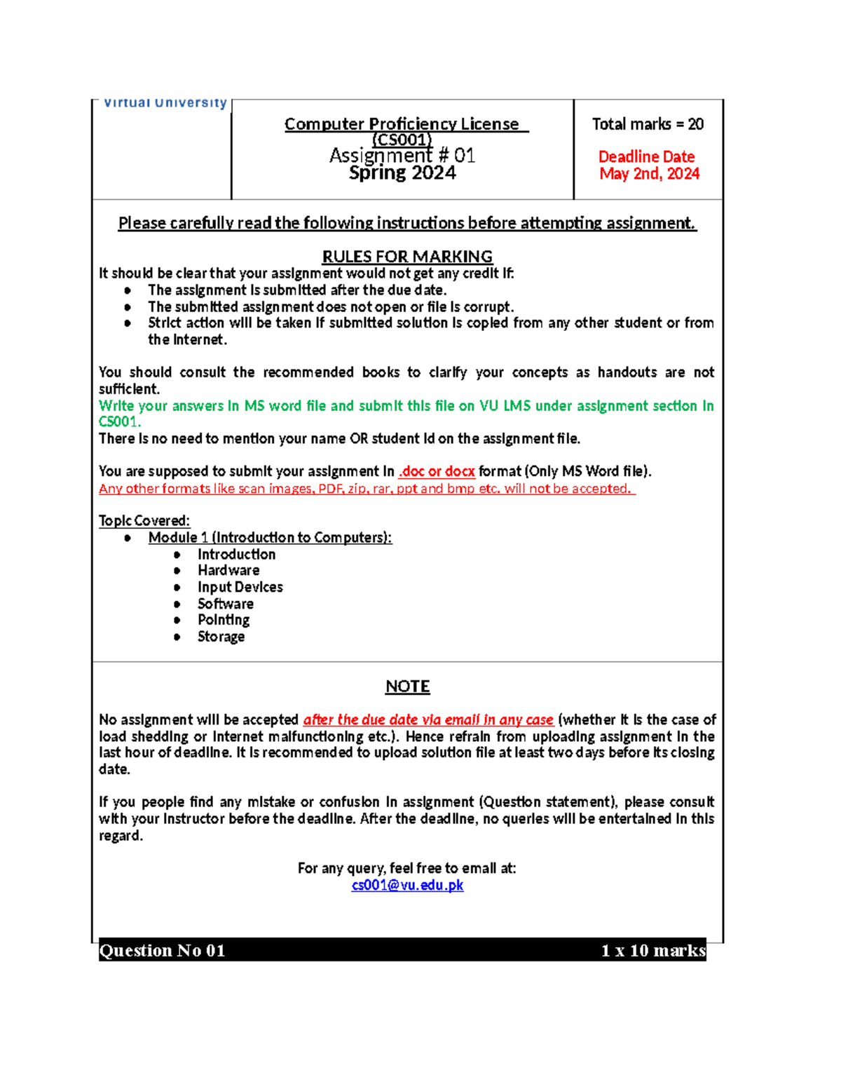 Spring 2024 CS001 Assignment 01: Computer Proficiency Guidelines - Studocu
