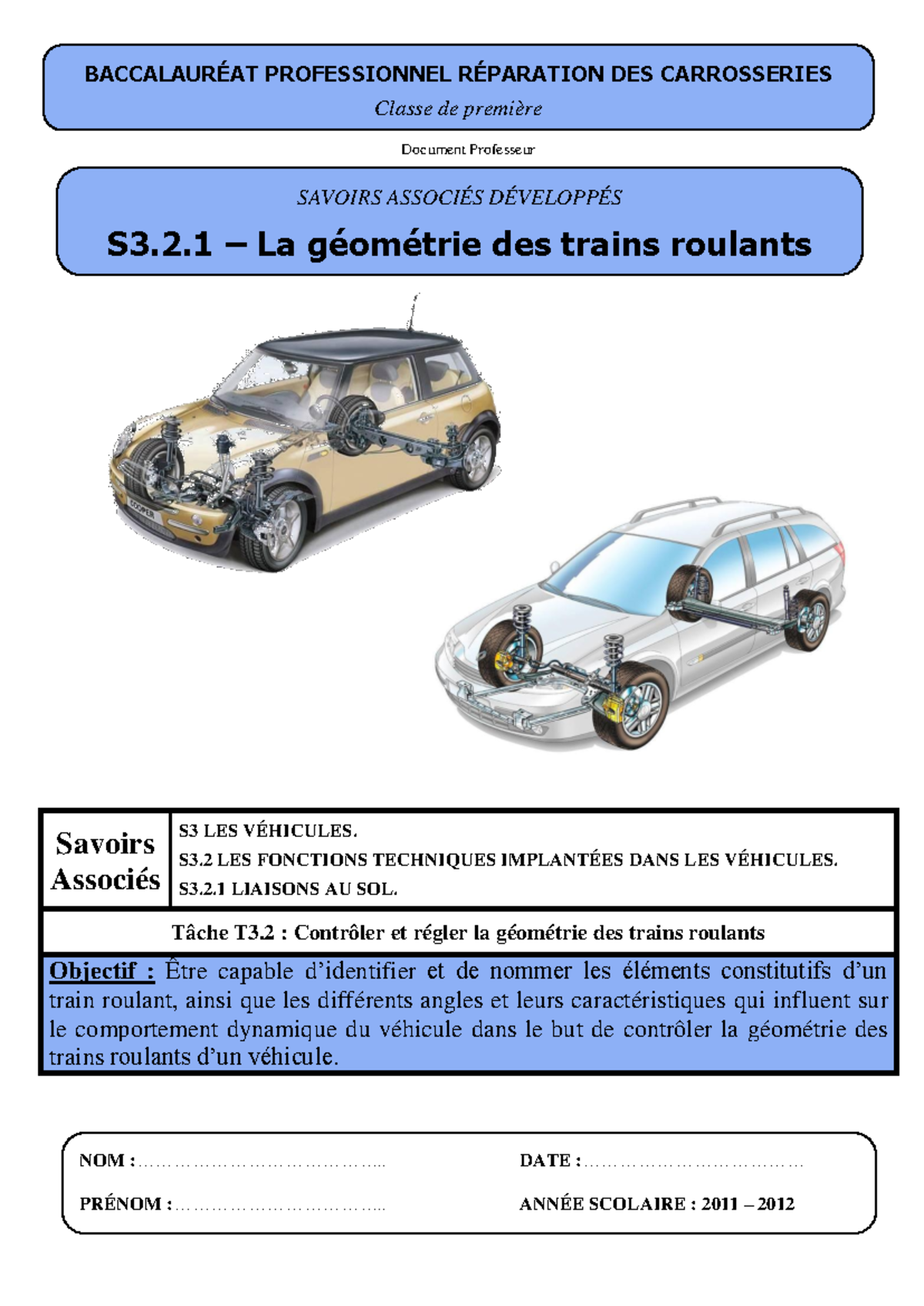 S3.2 Géométrie des Trains Roulants - BACCALAURÉAT PRO Réparation - Studocu