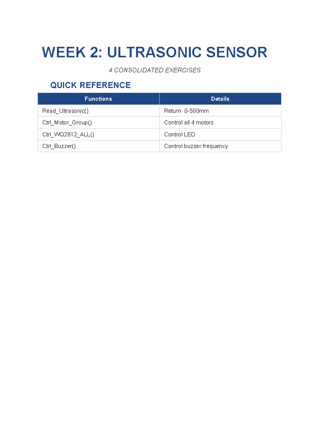 WEEK 2: ULTRASONIC SENSOR 4 CONSOLIDATED EXERCISES GUIDE - Studocu