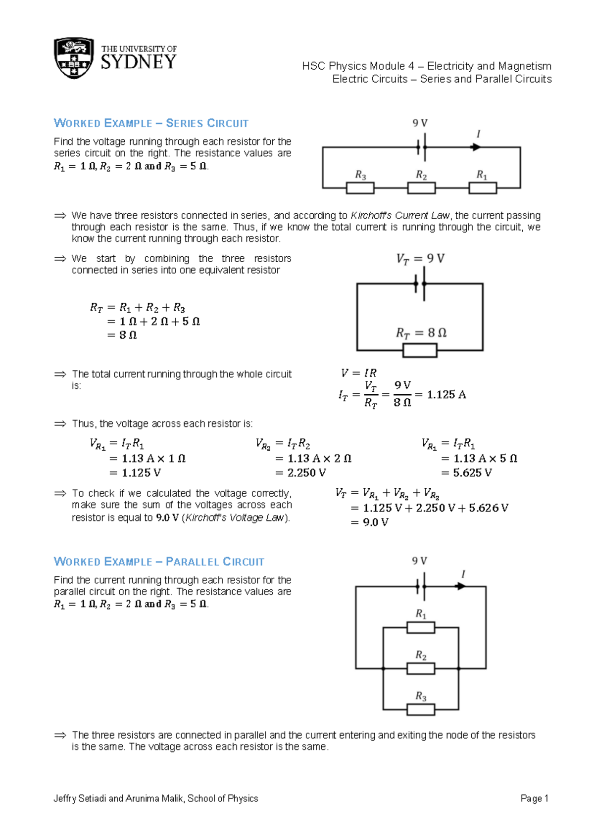 HSC Physics Module 4: Worked Examples on Electric Circuits - Studocu
