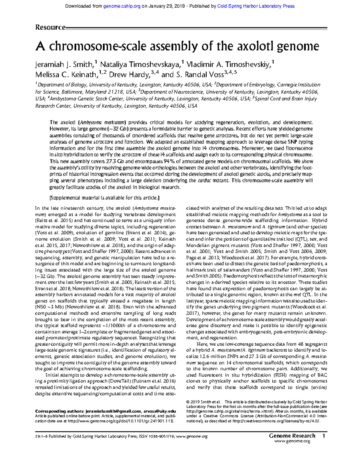 A Chromosome-Scale Assembly of the Axolotl Genome (Ambystoma mexicanum ...