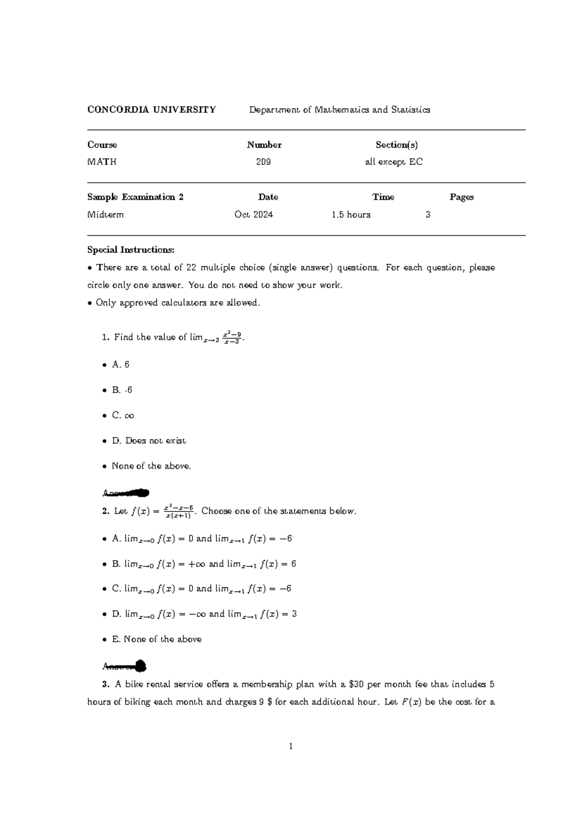 MATH 209 Sample Midterm Exam 2 Notes - Oct 2024 - Studocu