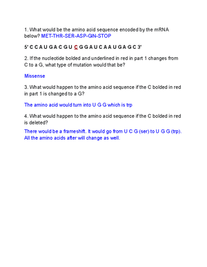 [Solved] What would be the amino acid sequence produced by the mRNA ...