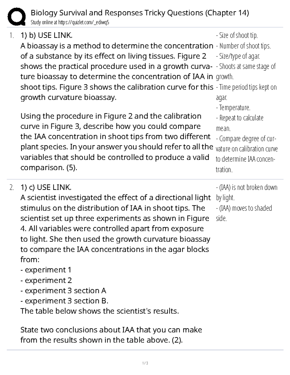Biology Survival & Responses Tricky Questions (Chapter 14) Exam Prep ...