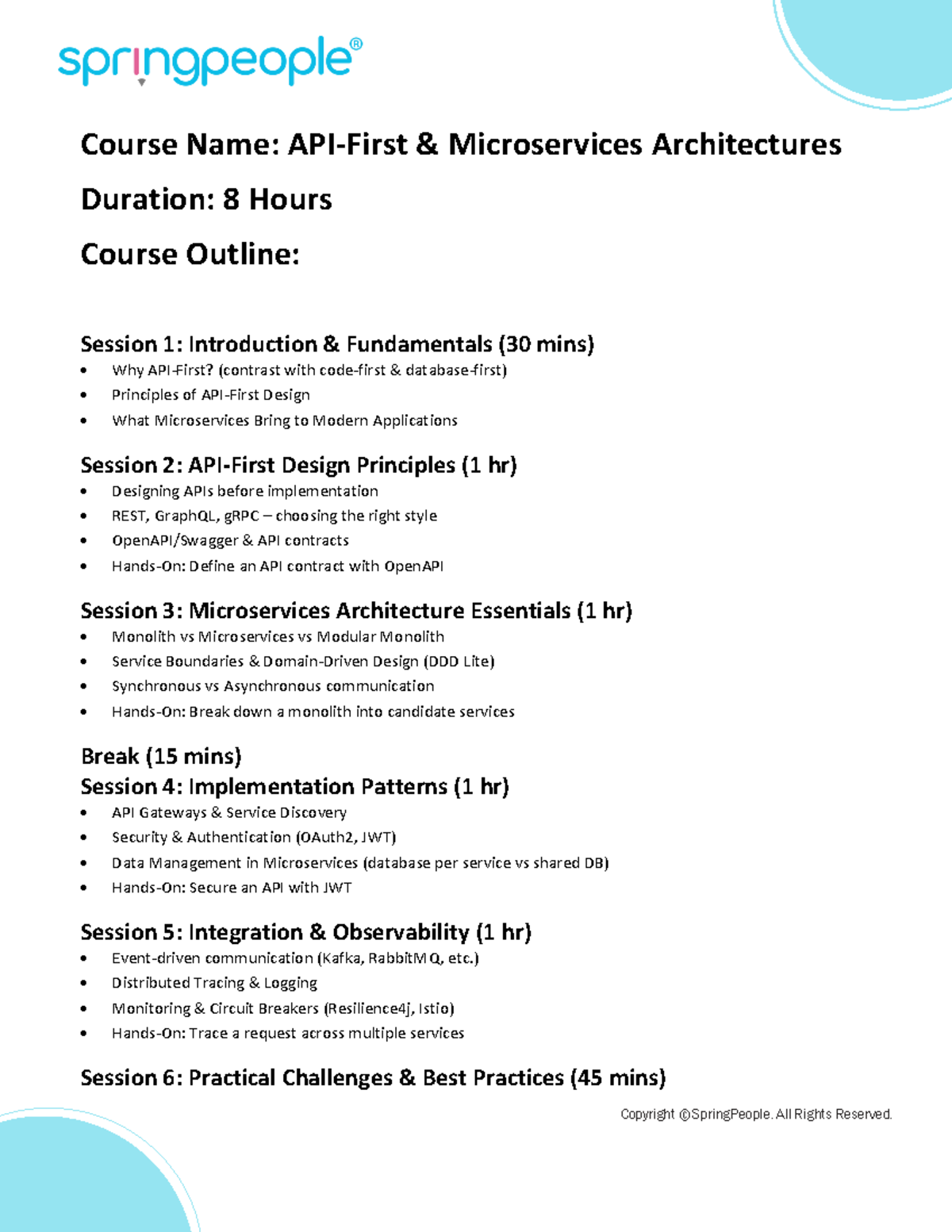 Microservices Architectures Course Outline: API-First Approach - Studocu
