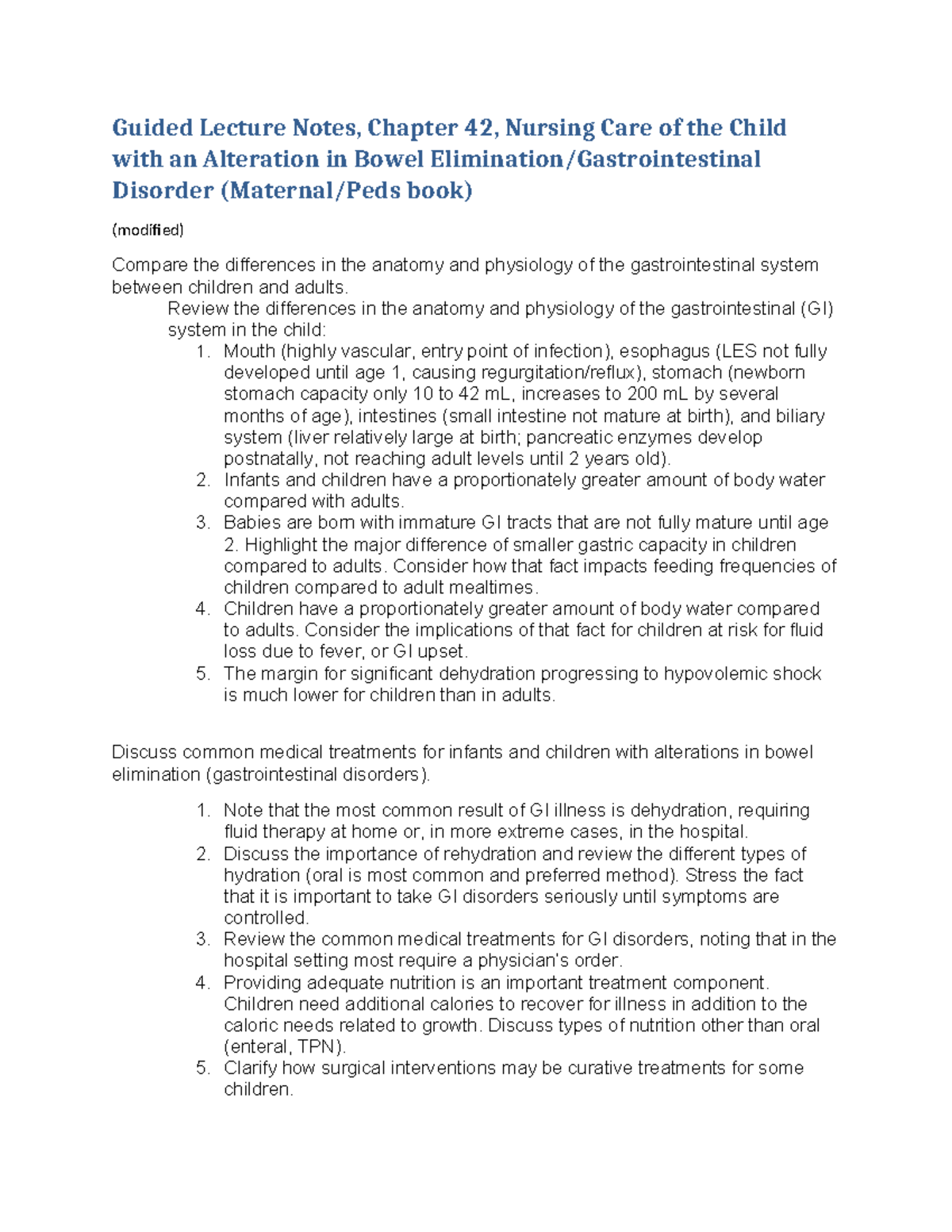 Guided Lecture Notes: Nursing Care of Children with GI Disorders ...