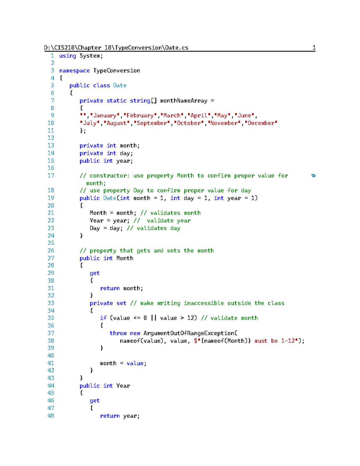 CIS210 Chapter 10 Type Conversion and Date Class Implementation - 1 2 3 4 5 6 7 8 9 10 11 12 13 ...