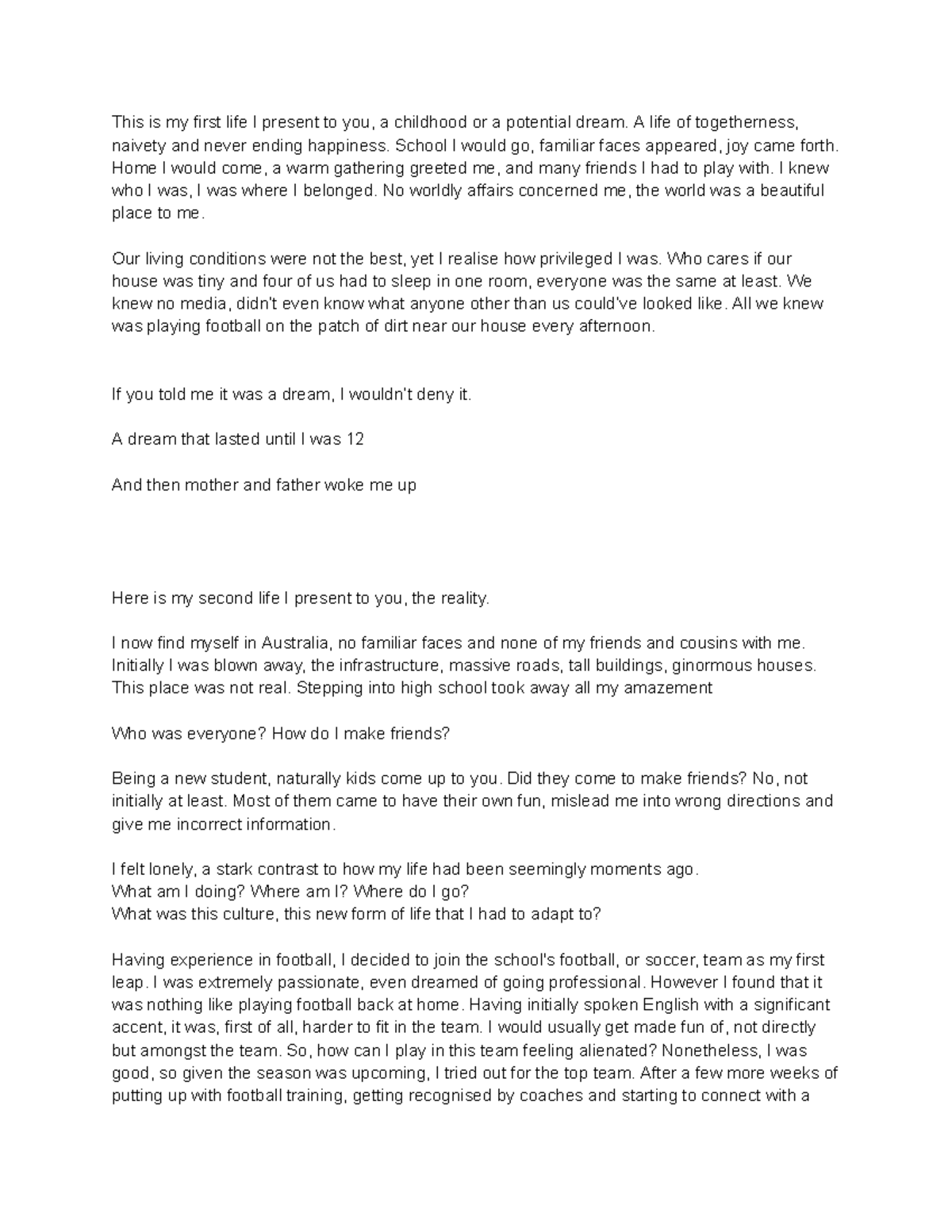 Monologue: A Journey from Childhood Dreams to New Beginnings - Studocu