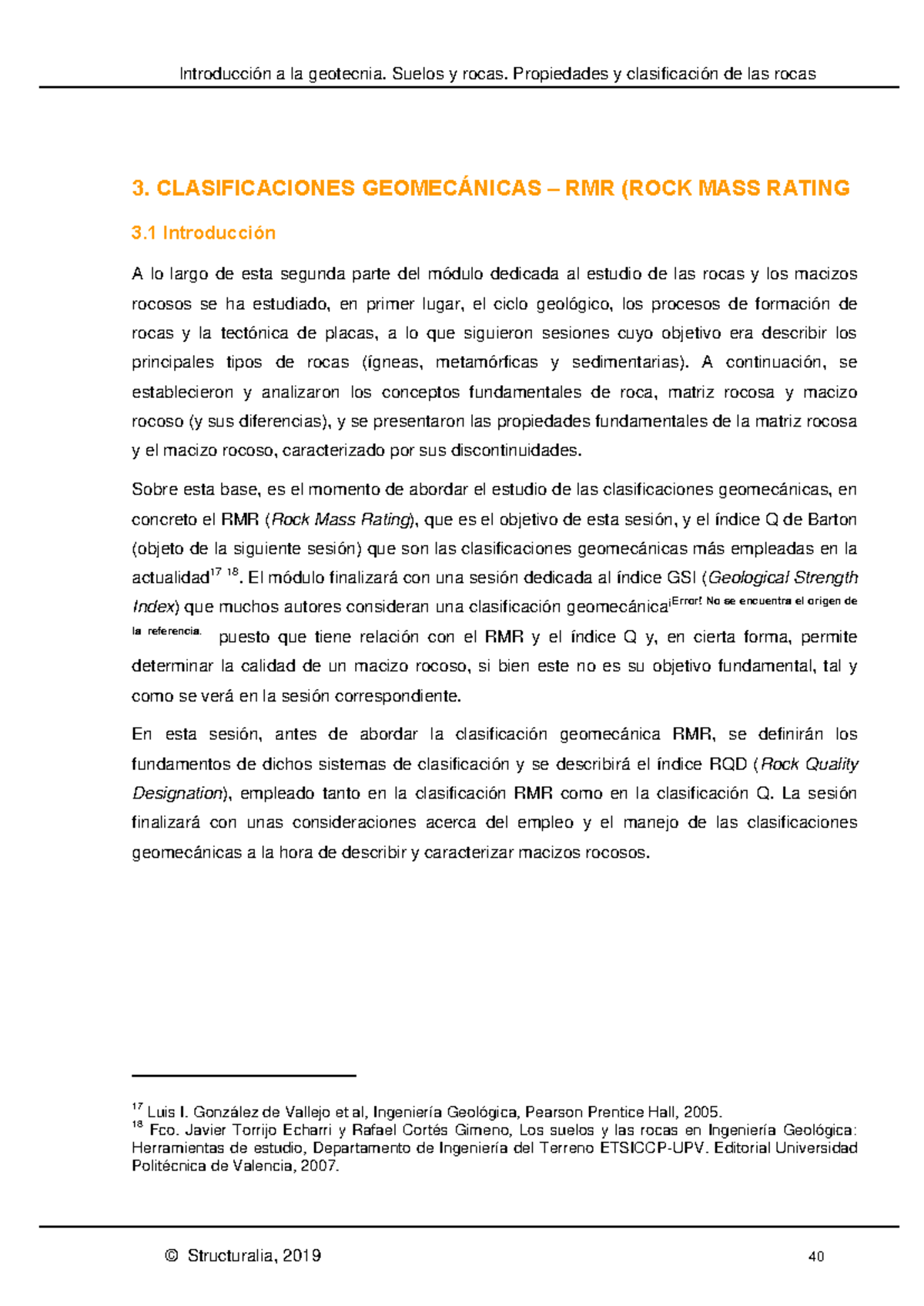 Geotecnia Clasificaciones Geomecánicas. RMR de Bieniawski ...
