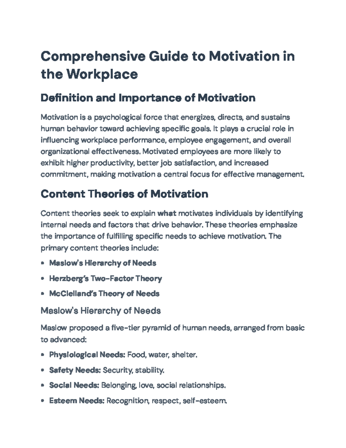 Comprehensive Guide to Motivation in the Workplace: Theories ...