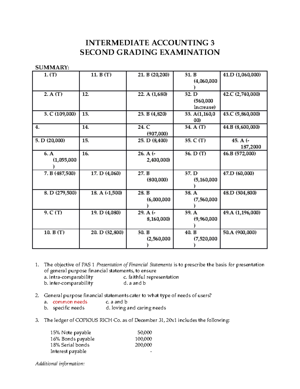 EXAM 2 1 - hey - INTERMEDIATE ACCOUNTING 3 SECOND GRADING EXAMINATION ...