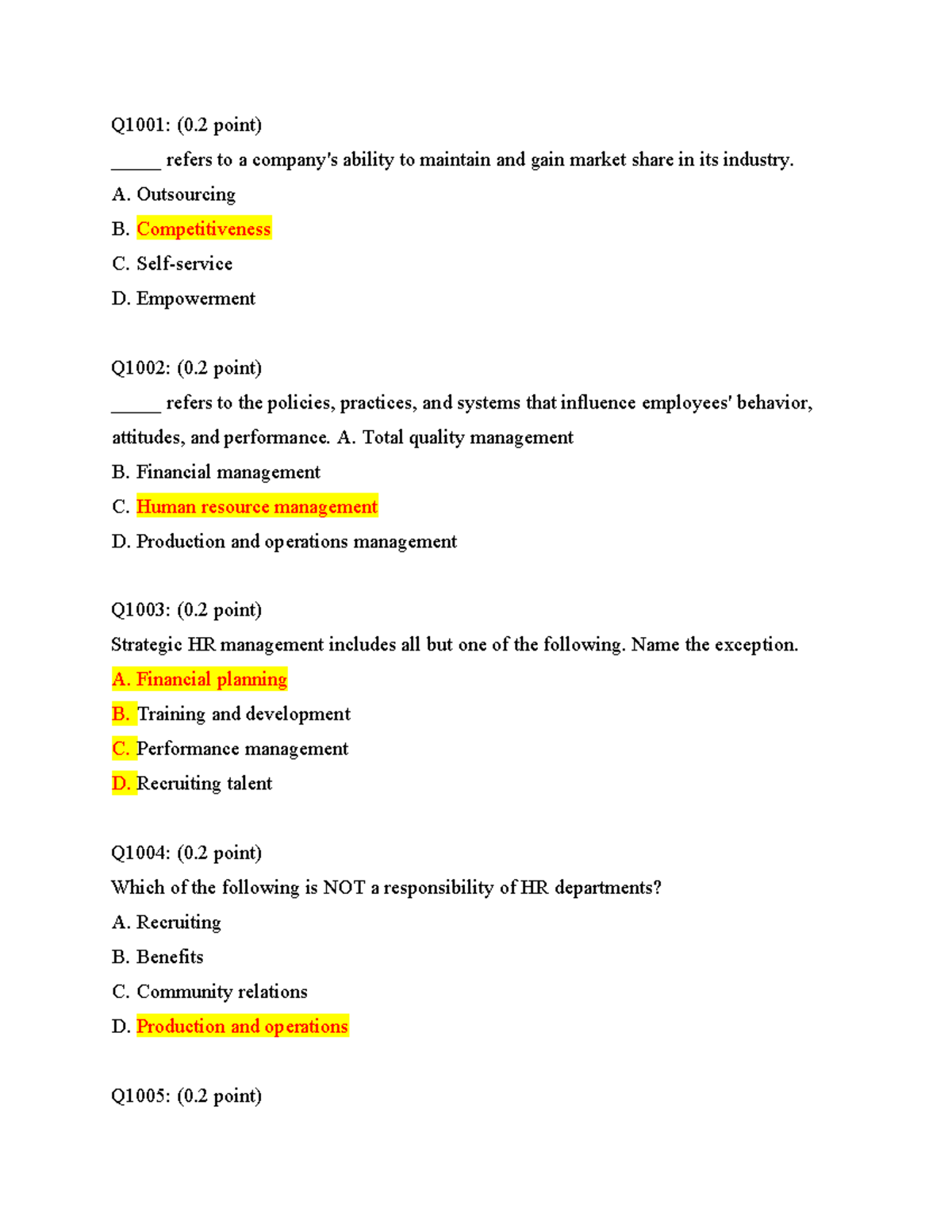Q1001-Q1015: HRM Chapter 1 Quiz Questions and Answers - Studocu