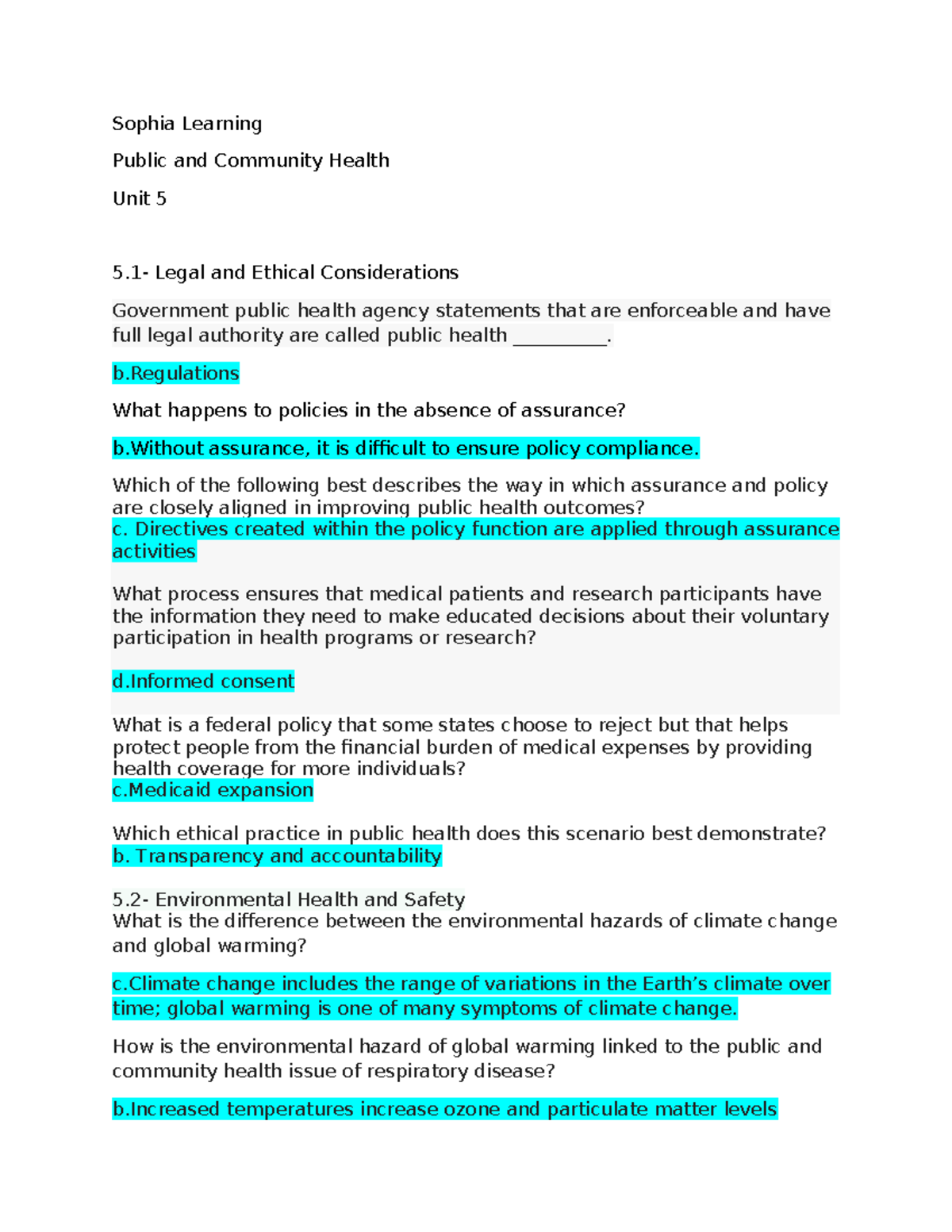 Public and Community Health Unit 5 - Sophia Learning Public and ...