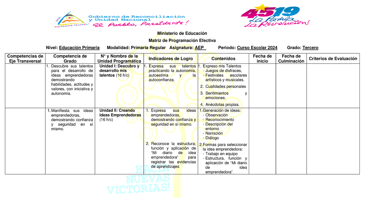 Matriz de Programación Efectiva AEP Tercer Grado 2024 - Educación Primaria - Studocu