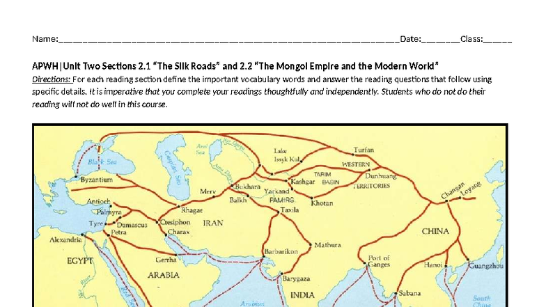 Unit 2 Reading Guide - AP World: Silk Roads, Indian Ocean, and Trade ...