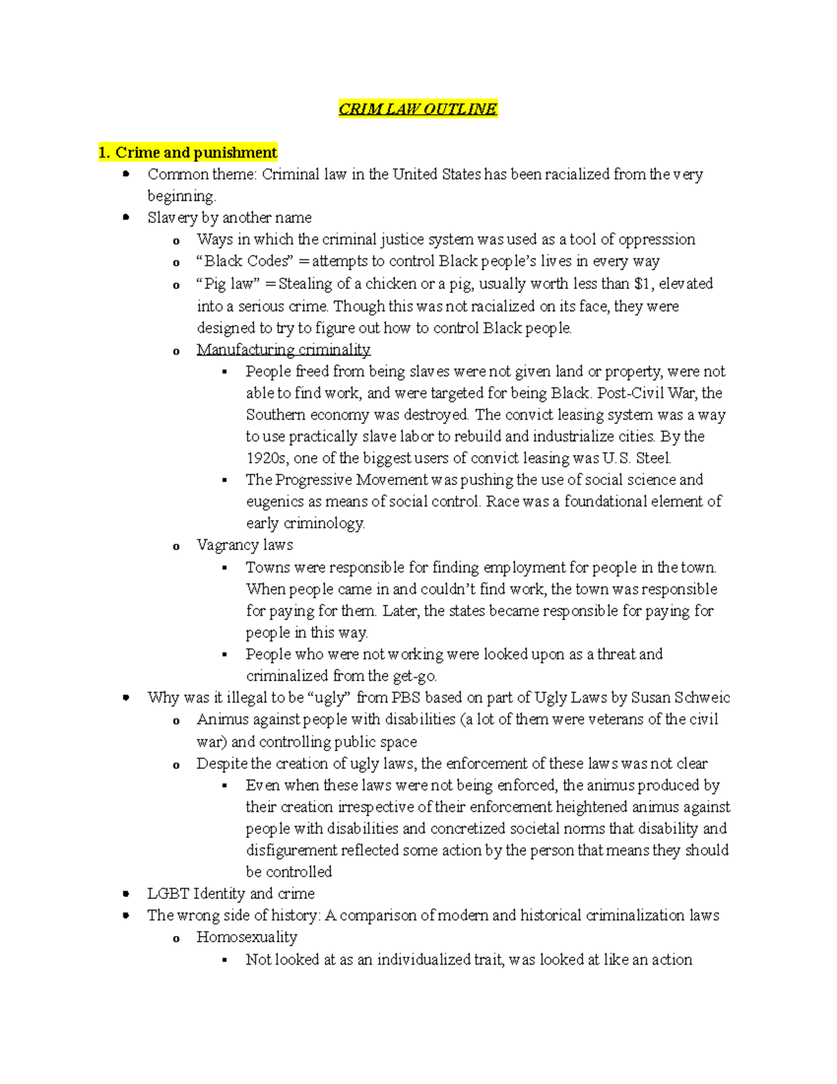 CRIM LAW Outline - Actual - CRIM LAW OUTLINE Crime and punishment ...
