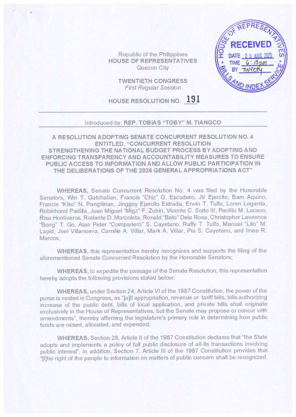 HR 191 - Resolution on Strengthening National Budget Process and ...