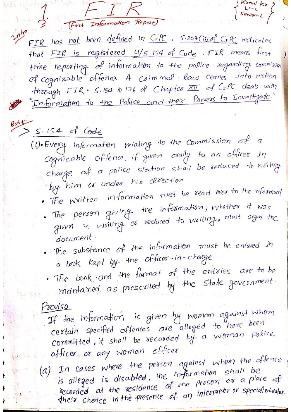 FIR Under Section 154: Understanding the First Information Report - Studocu
